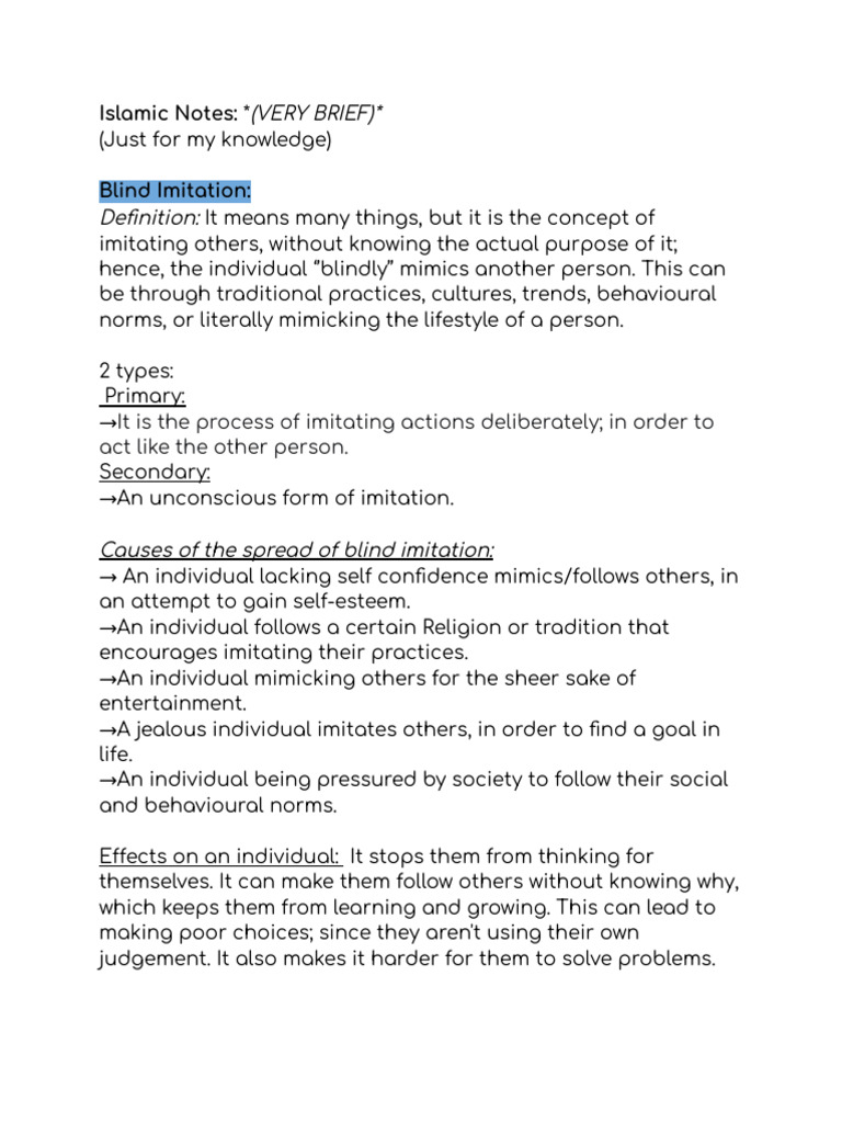 Islamic Notes: (VERY BRIEF) | PDF