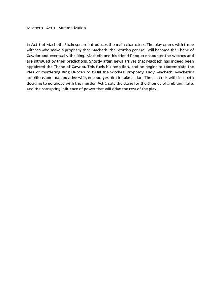 Summmary of Act 1 - Macbeth | PDF