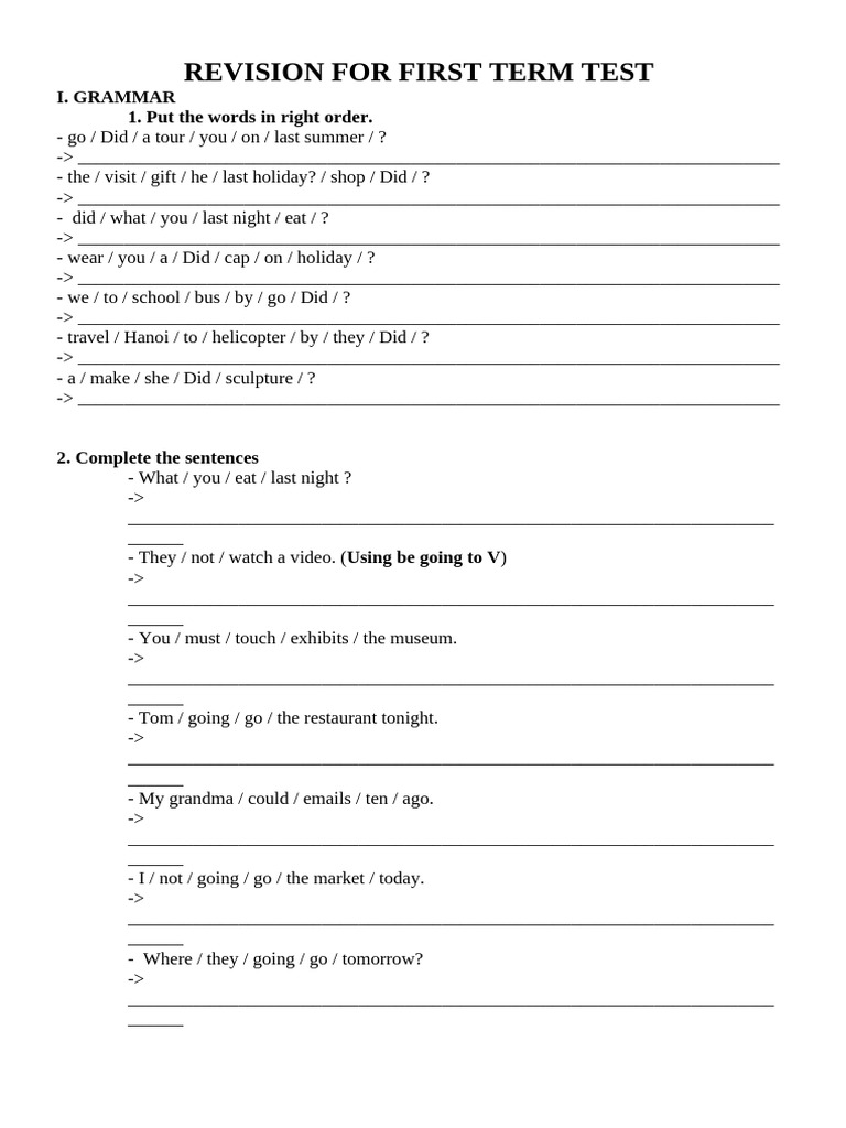 Review For First-Term Test | PDF | Languages | Foreign Language Studies