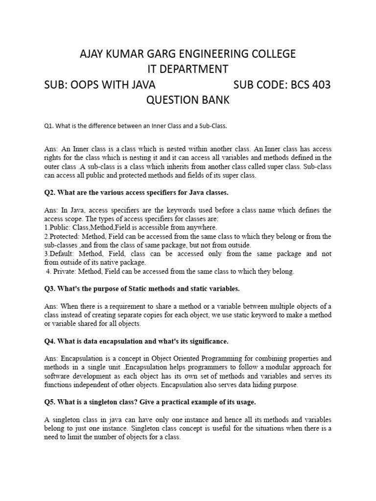 QuestionBank JAVA BCS403 | PDF | Java Virtual Machine | Teaching Methods & Materials