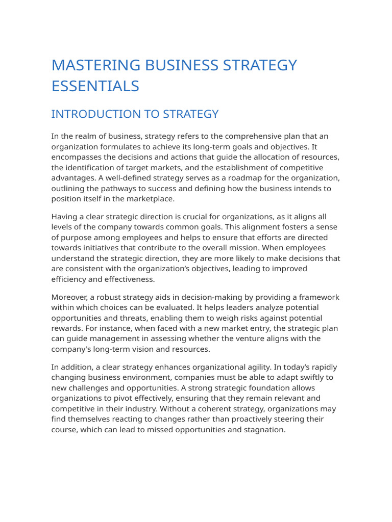 Mastering Business Strategy Essentials | PDF Mastering Business Strategy Essentials | PDF