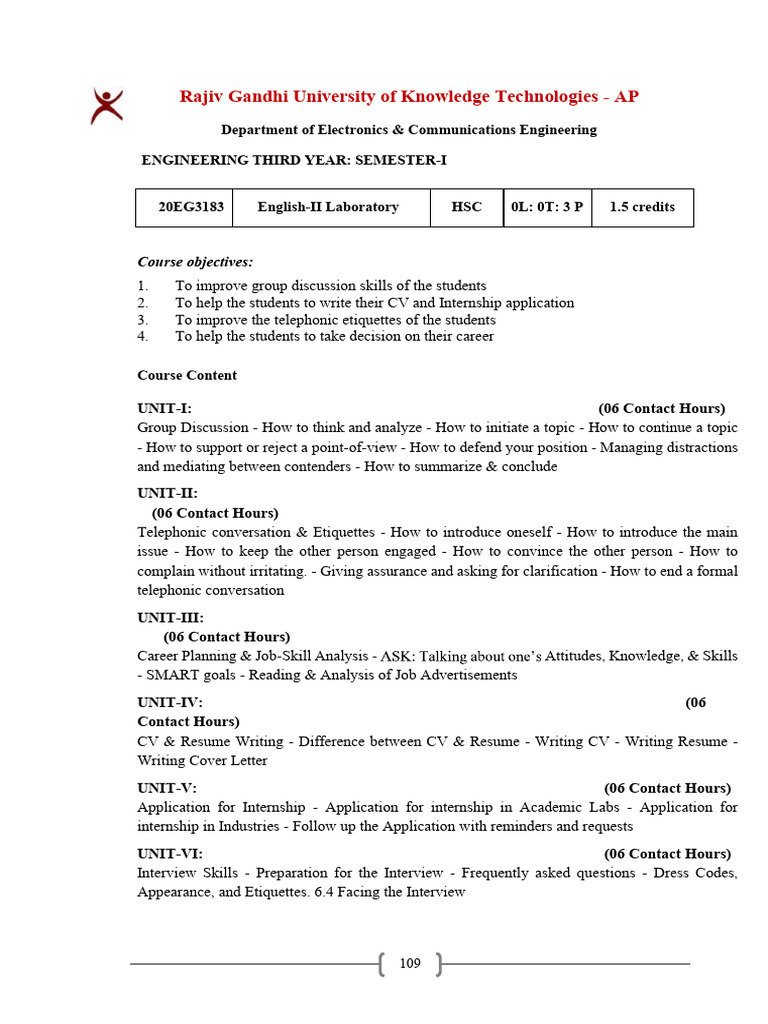 R20, ECE (E3) ELCS Lab - II, 20EG3182 | PDF | Learning | Cognition