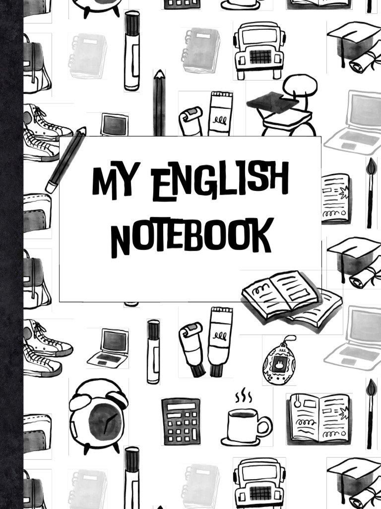 English Notebook Cover in Black and White Doodle Style | PDF