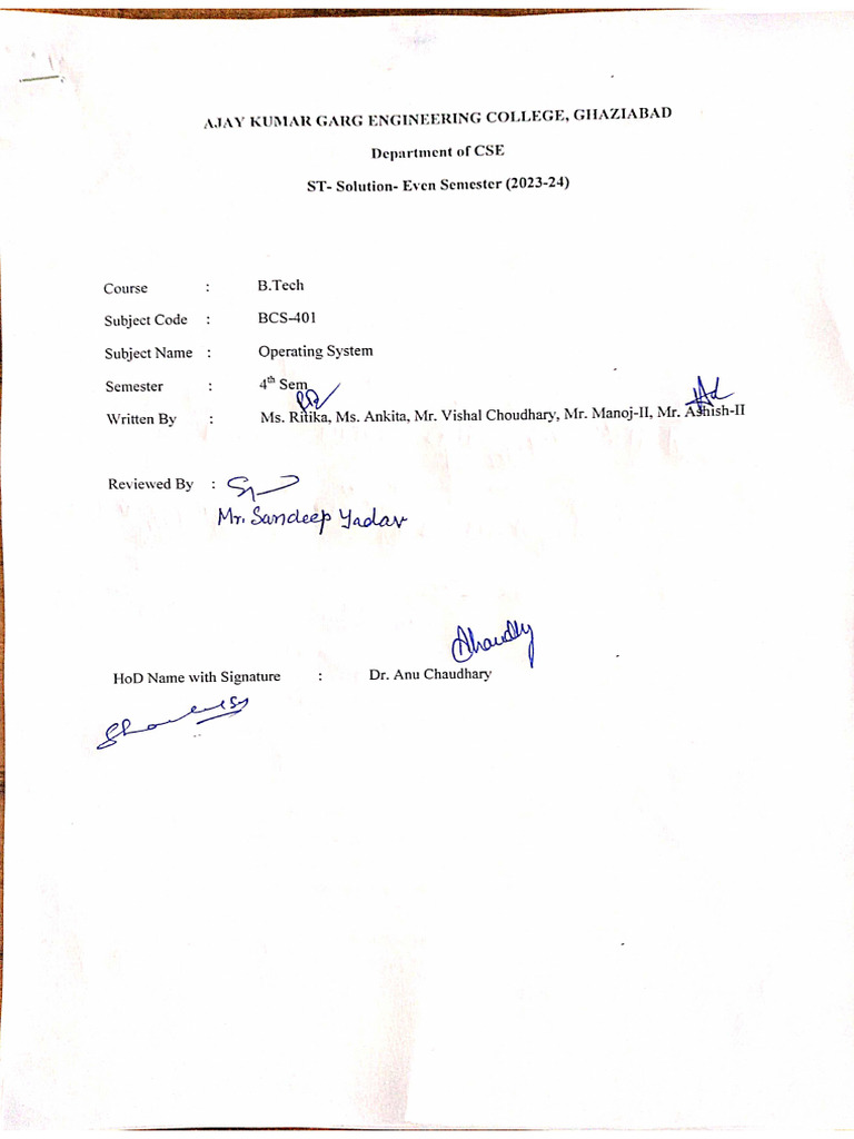 Operating System Solution 2023-24 | PDF