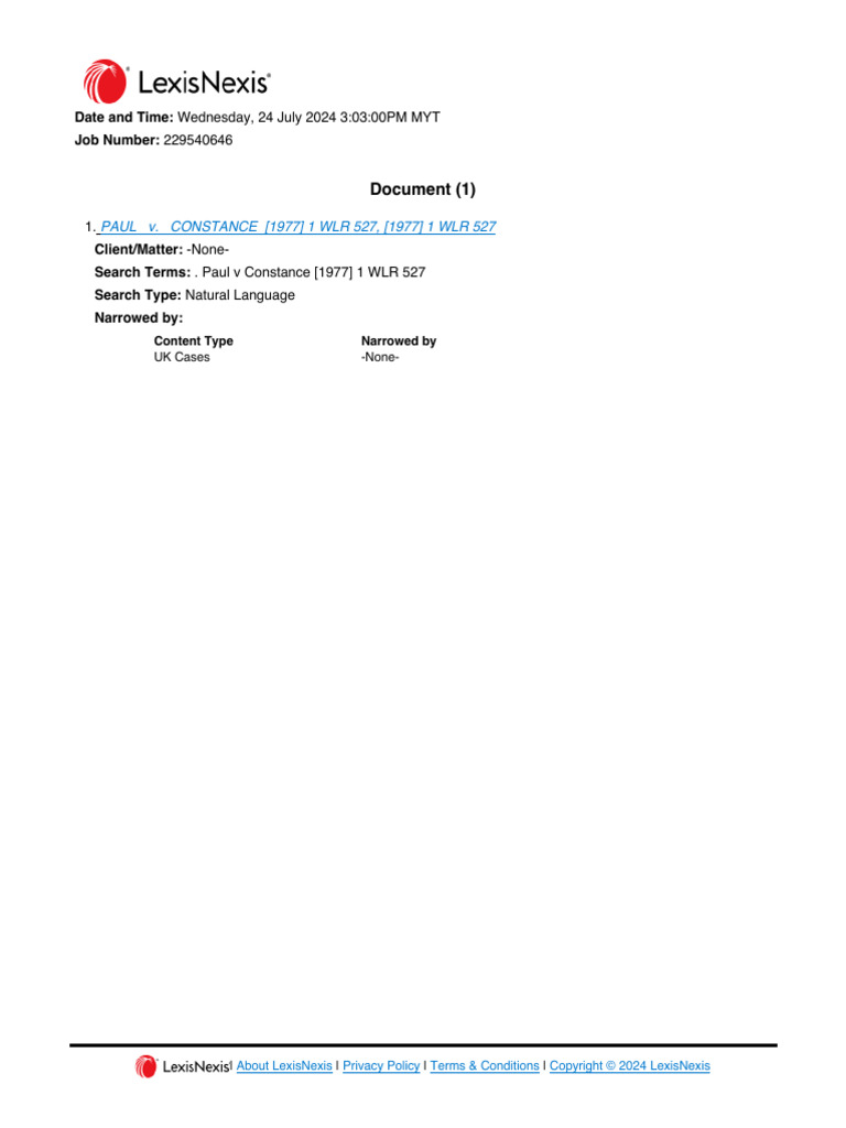 Paul V Constance (1977) 1 WLR 527 | PDF
