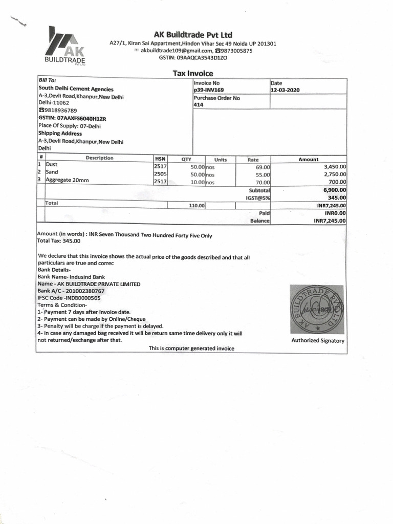 AK Buildtrade Invoice | PDF
