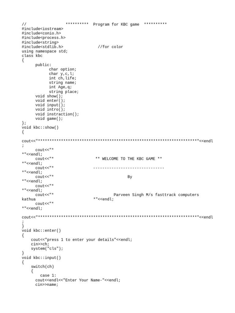 Program For KBC | PDF