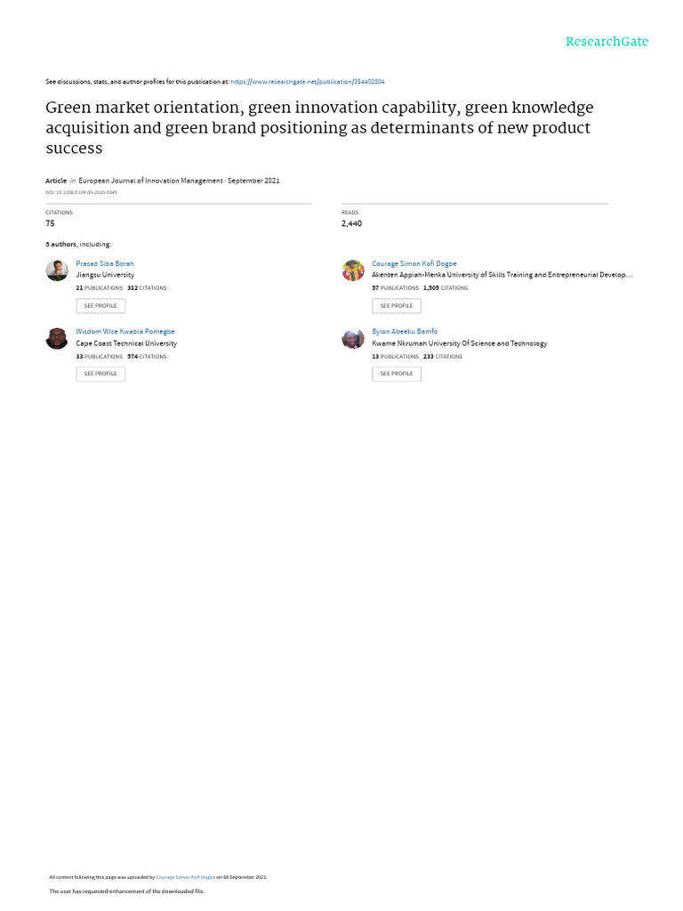 Green Market Orientation, Green Innovation Capability, Green Knowledge ...