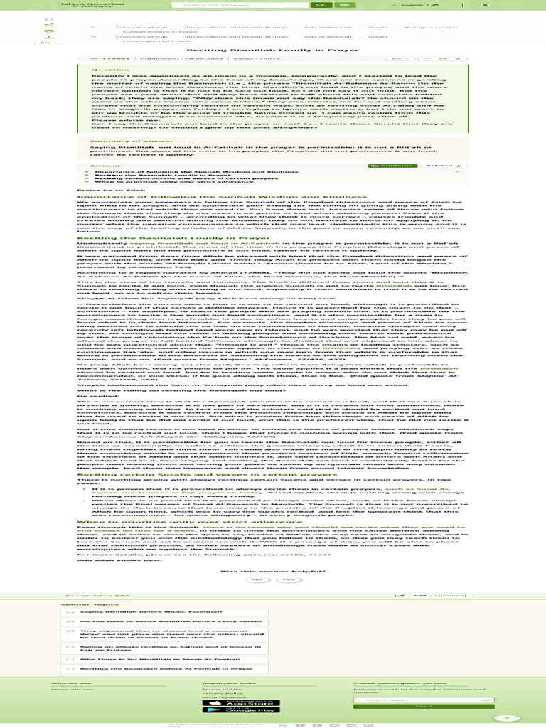 Reciting Bismillah Loudly in Prayer - Islam Question & Answer | PDF