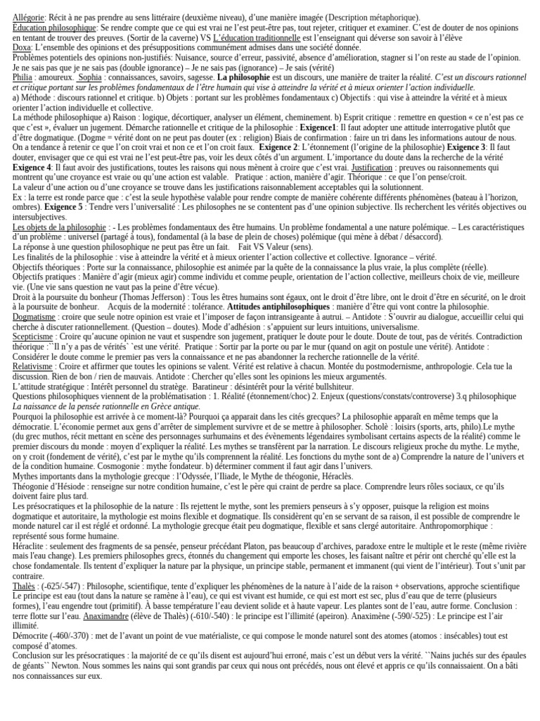 Feuille Aide-Mémoire Philo | PDF