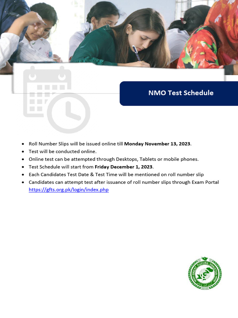Roll Number Slips Test Schedule | PDF
