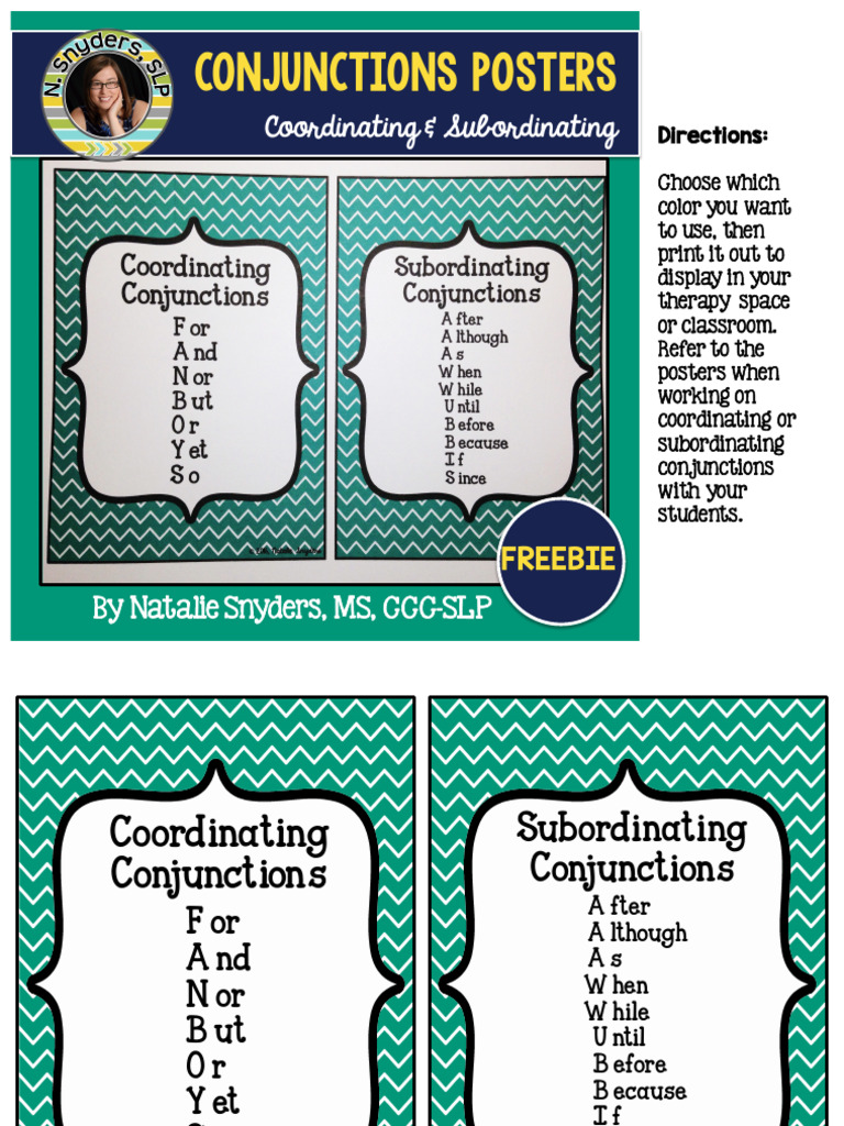 Conjunctions Posters: Coordinating & Subordinating | PDF