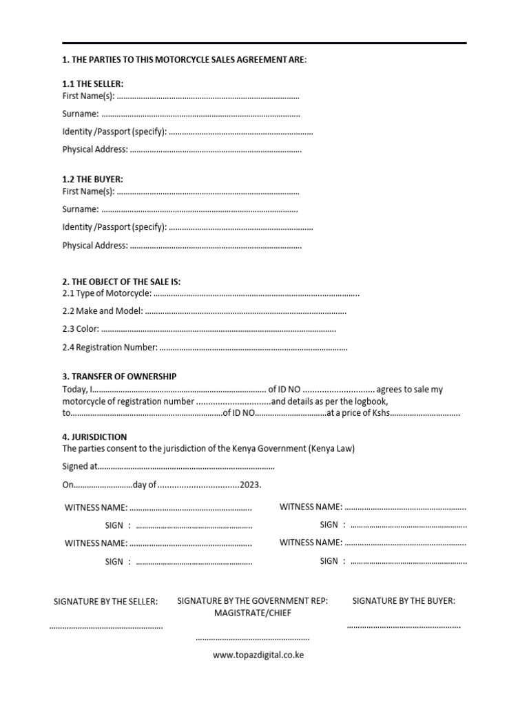 Motorcycle Agreement | PDF