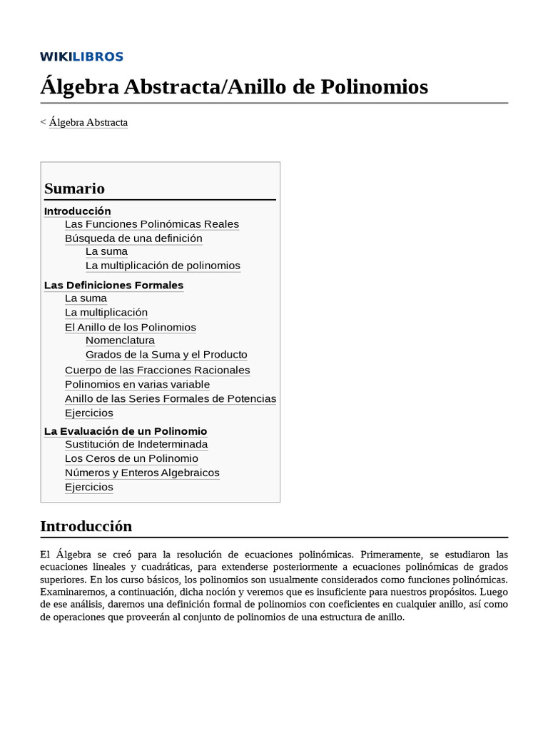 Álgebra Abstracta Anillo de Polinomios | PDF