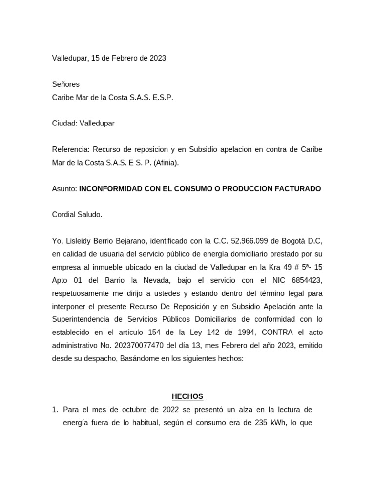 Modelo de Recurso de Reposicion | PDF