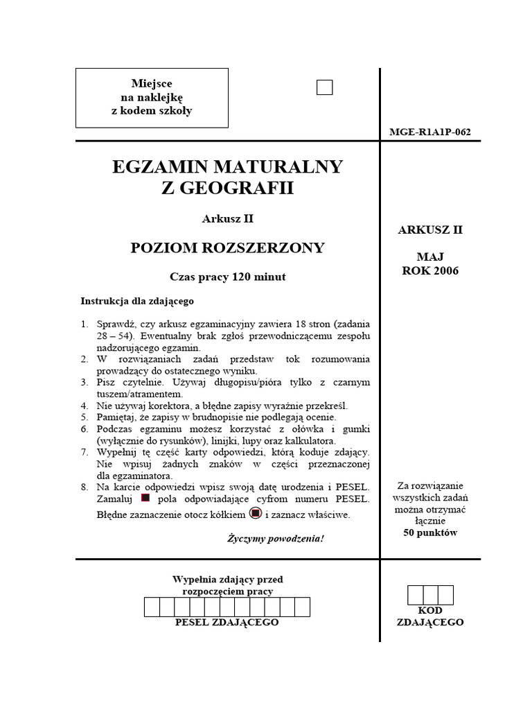 MATURA 2006 Maj Ark2 | PDF