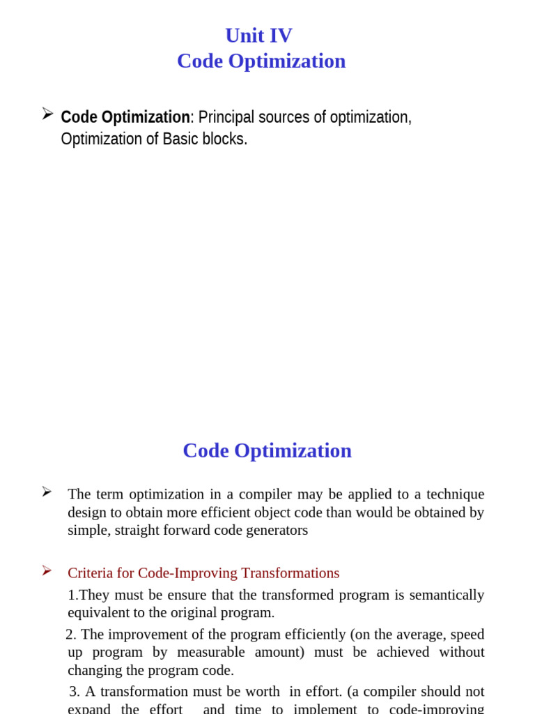 Unit-4 Part-2 Code Optimization | PDF