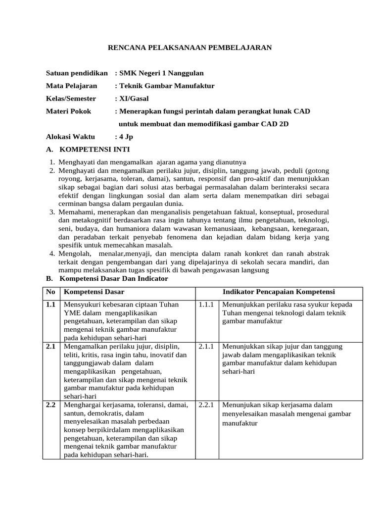 RPP 4. RPP TGM Membuat Dan Memodifikasi Gambar CAD | PDF | Seni