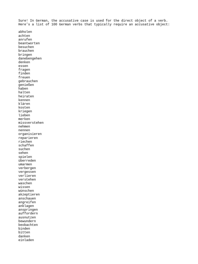 Accusative Verbs | PDF