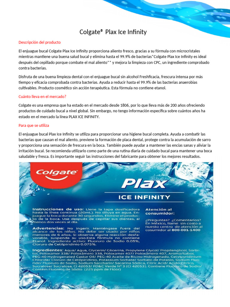 Colgate Plas Ice Infinity | PDF
