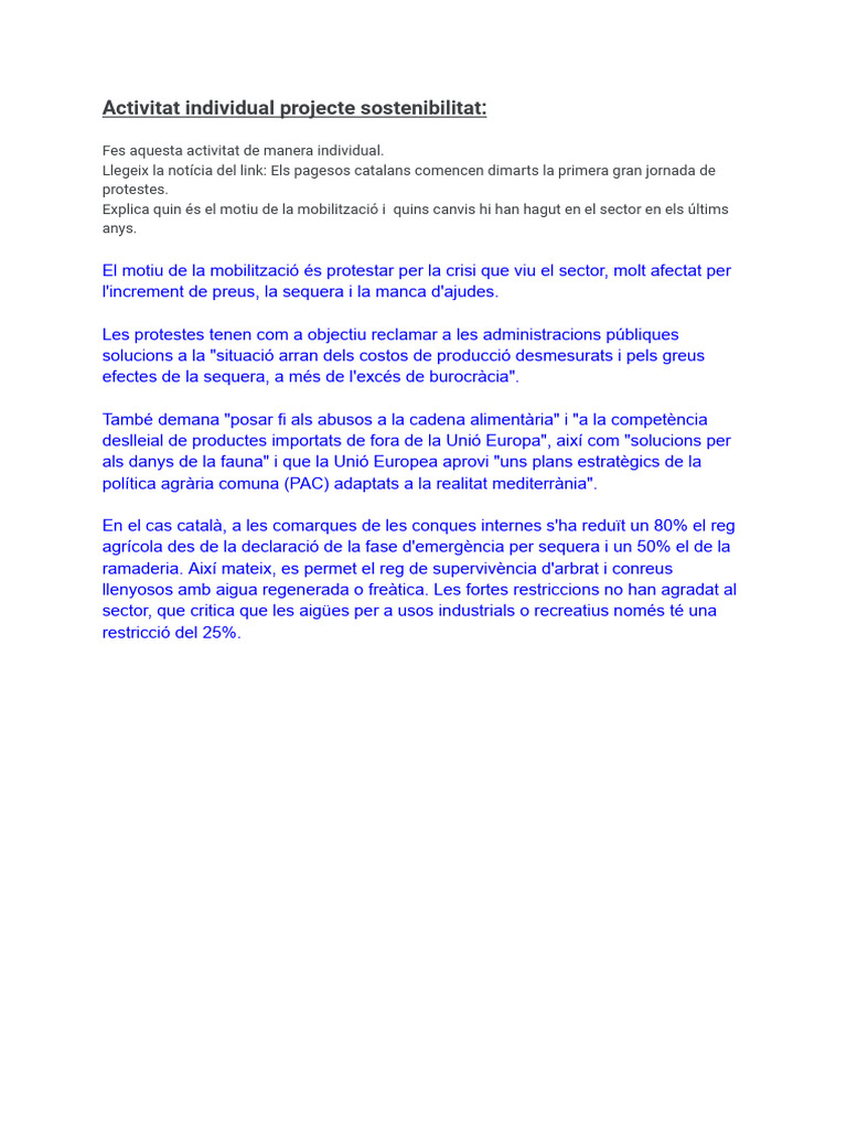 Activitat Individual Projecte Sostenibilitat | PDF