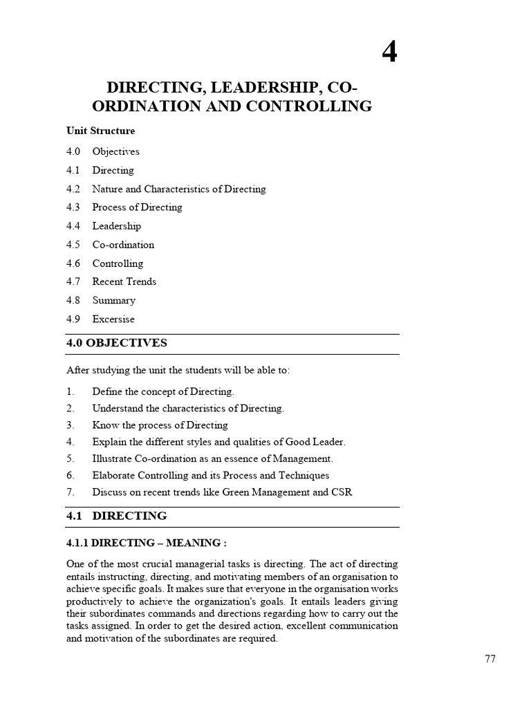 Unite 4 Directing, Leadership | PDF