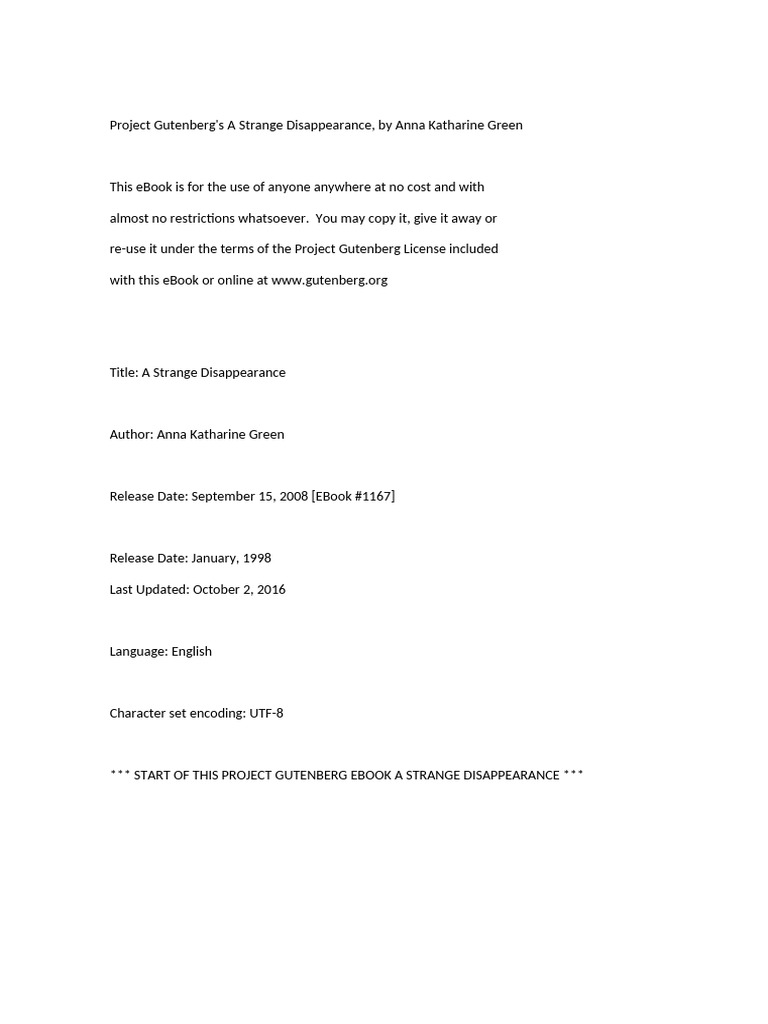 A Strange Disappearance, by Anna Katharine Green | PDF