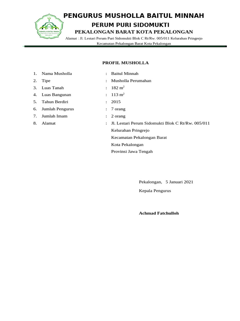 Profil Musholla | PDF
