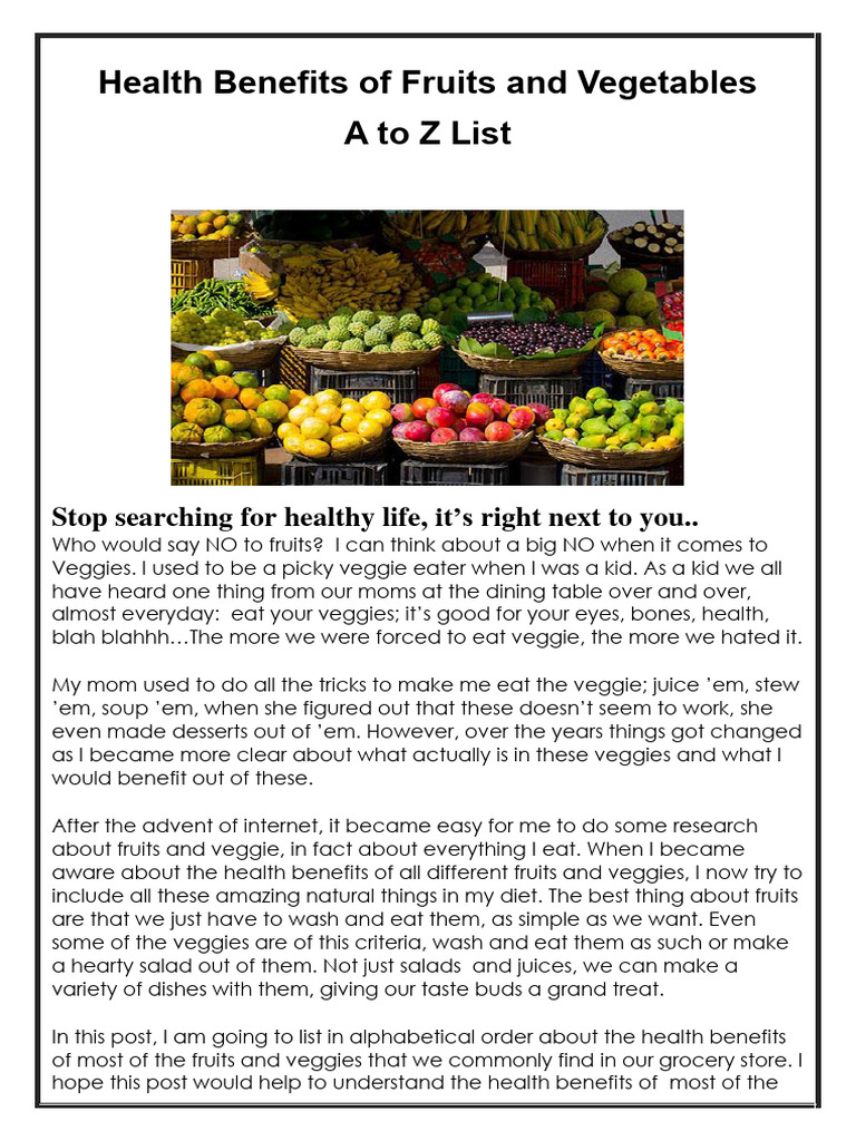 Health Benefits of Fruits and Vegetables | PDF