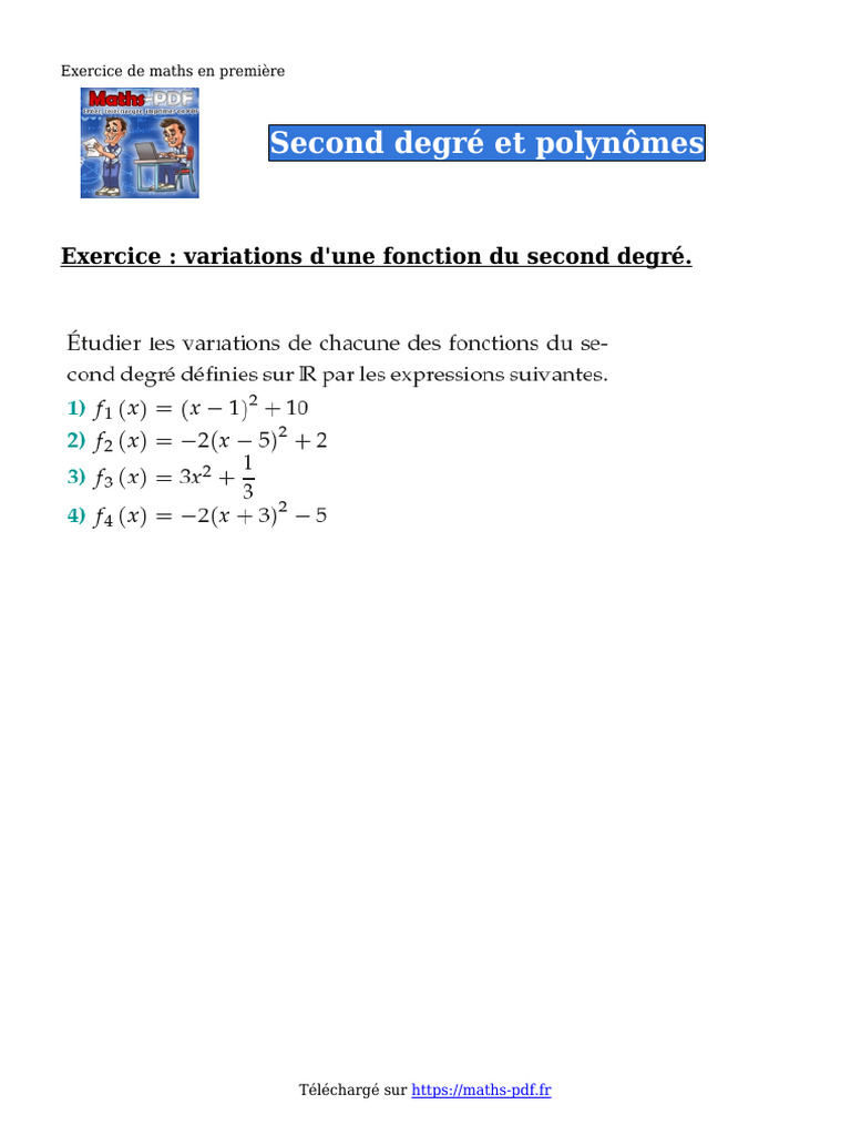 Exercice Second Degre Et Polynomes Premiere 2604n 2 | PDF