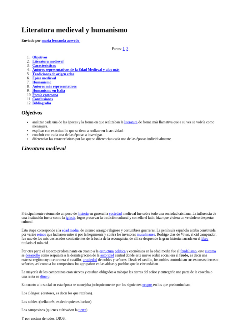 Literatura Medieval y Humanismo | PDF