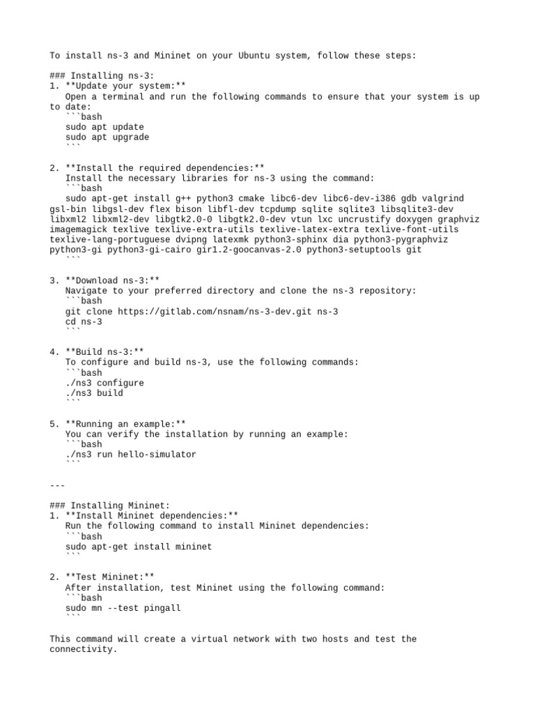 Installation of ns3 and Mininet | PDF