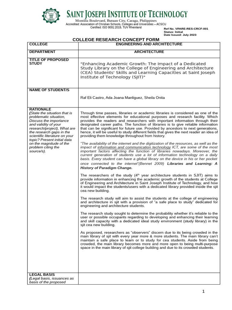 College Research Concept Form 2 | PDF