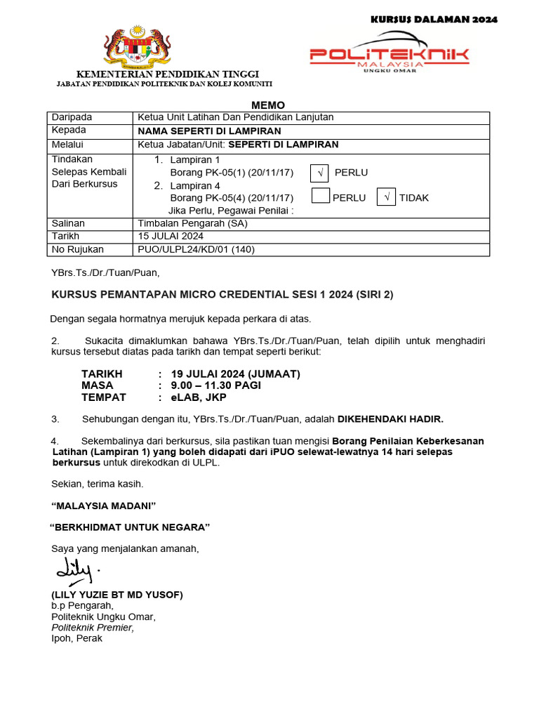 Puo - Ulpl24 - KD - 01 (140) - 2024 - Dalaman | PDF