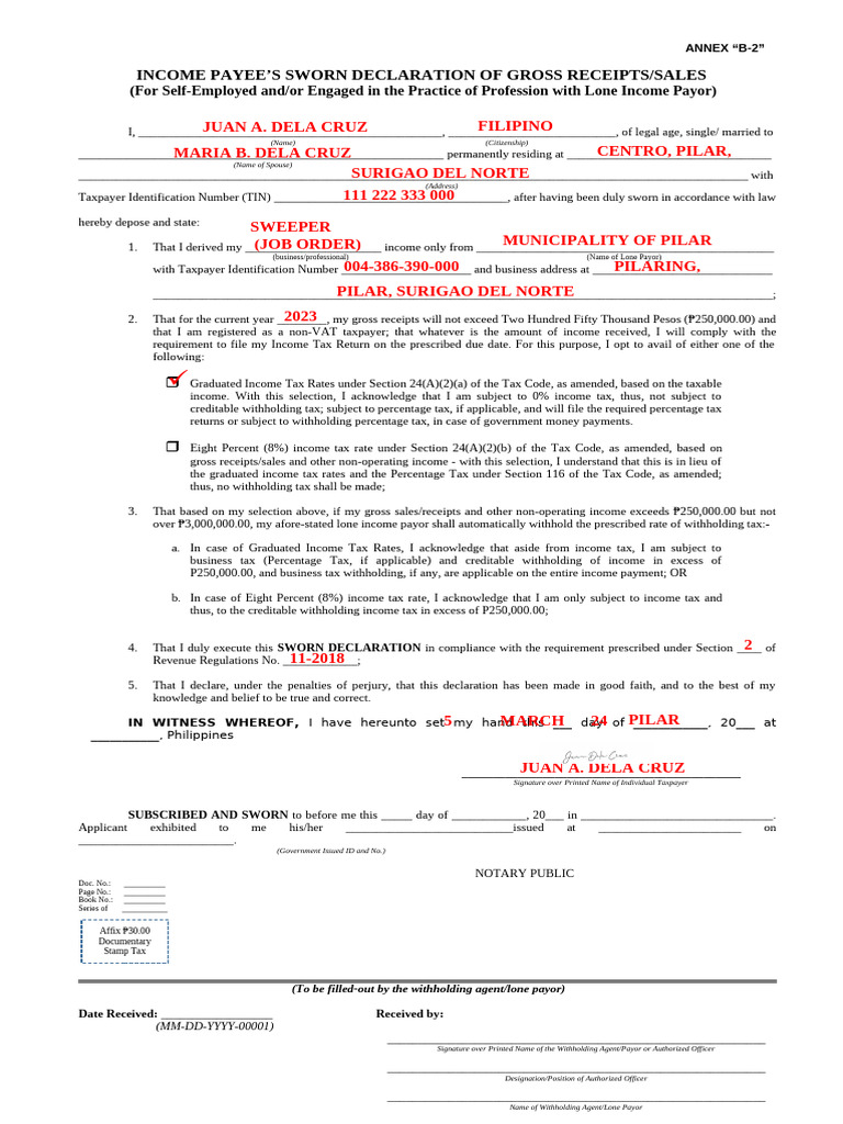 SAMPLE Annex B-2 RR 11-2018 | PDF