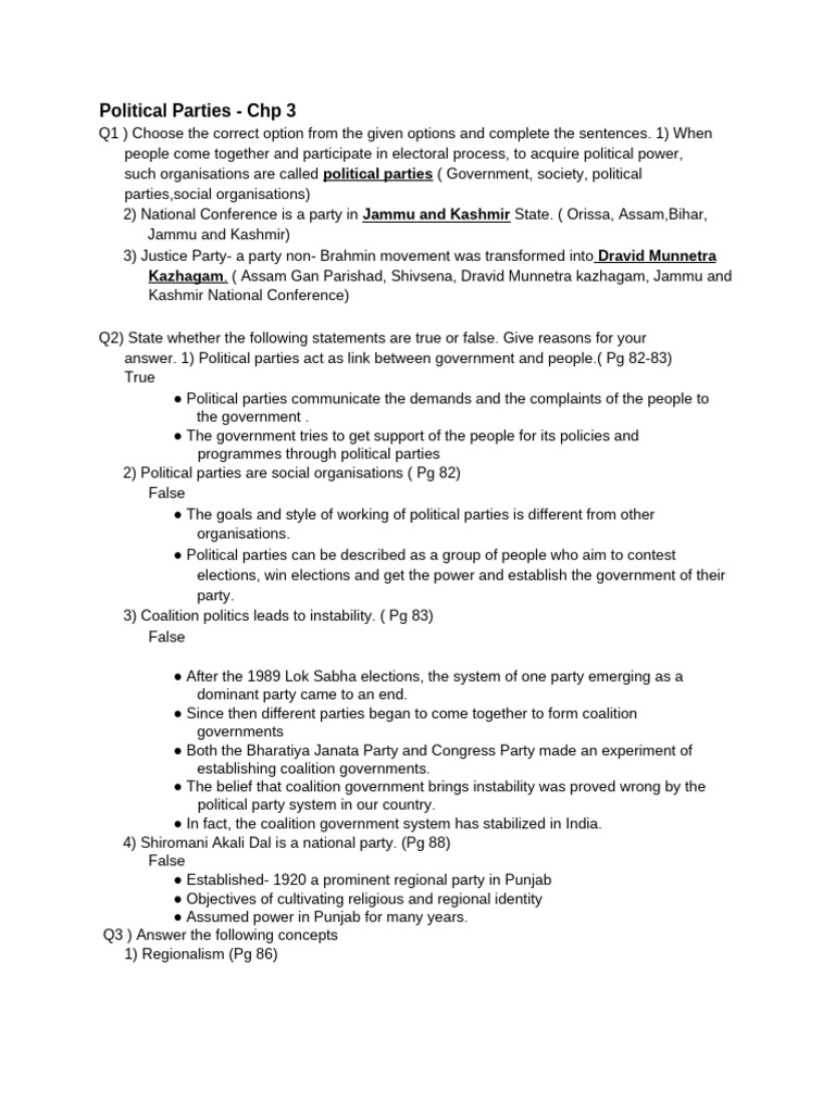 10 HISTORY Poltical Parties - CHP 3 | PDF