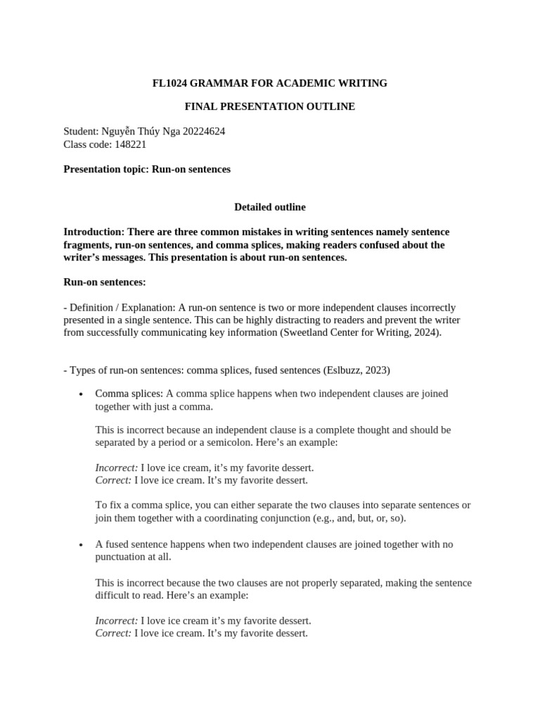 Final Presentation Outline | PDF | Comma | Language Mechanics
