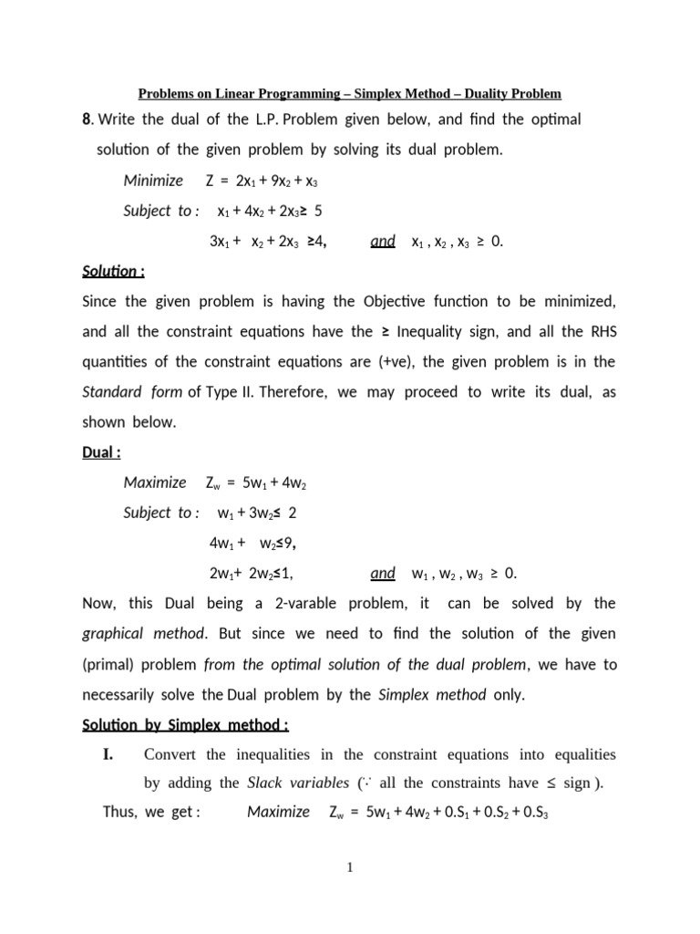 Simplex Method - Duality Problem | PDF