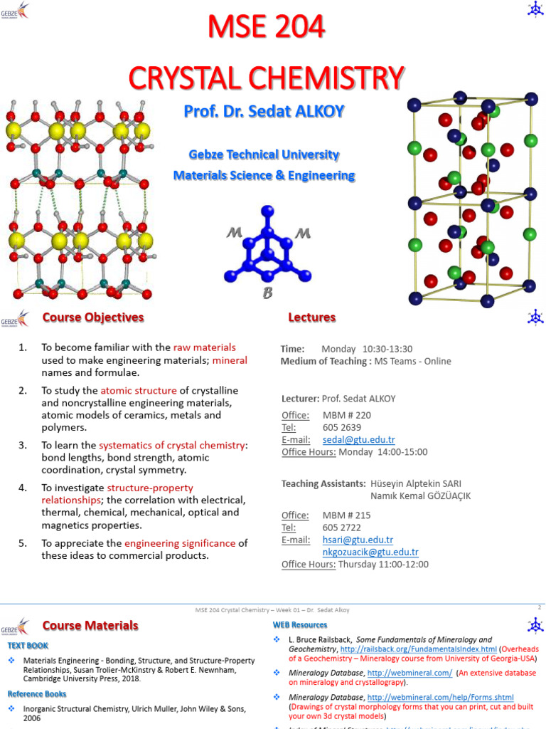 MSE 204 Crystal Chemistry - 01 | PDF