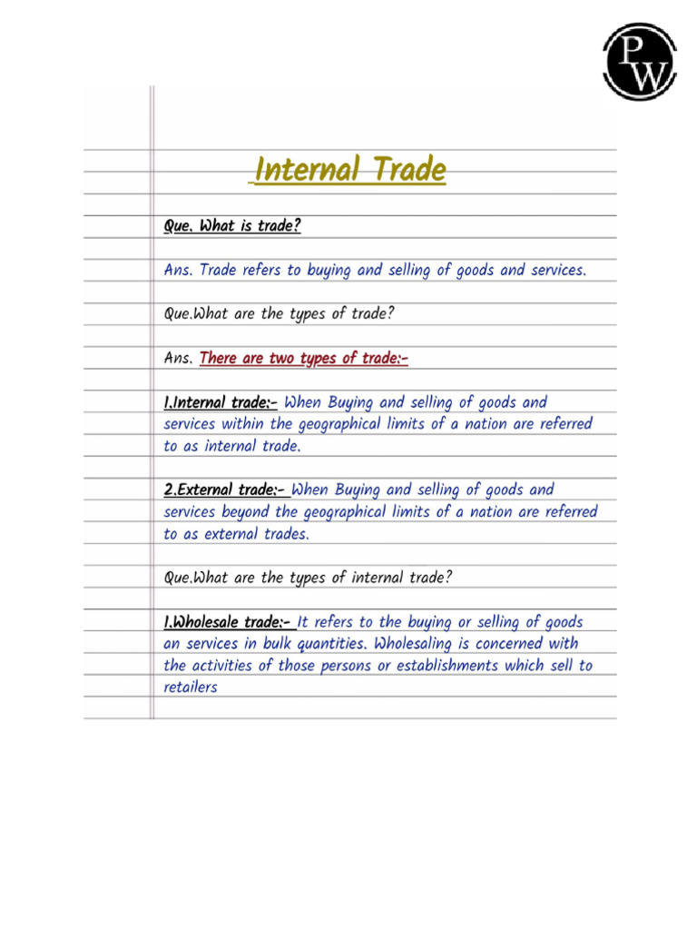 Internal Trade - Handwritten Notes - (Aarambh 2.0 2024) | PDF