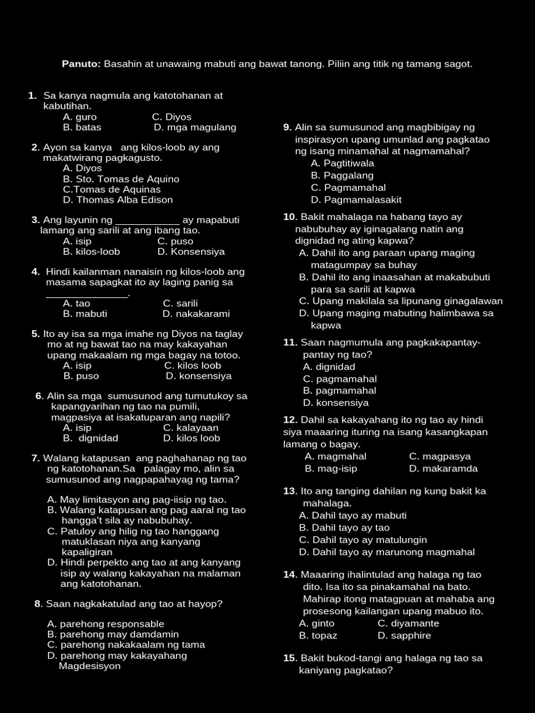 Q1 Exam - Values Ed 7 - 2024-2025 | PDF