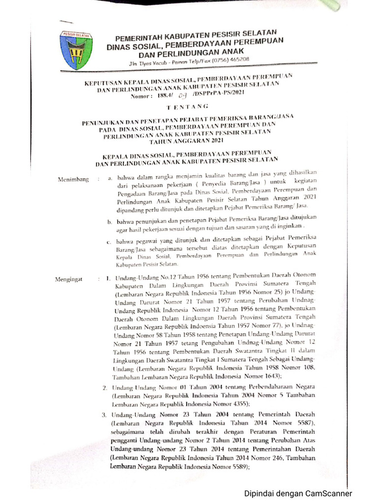 SK Penunjukan Pejabat Pemeriksa BRG 2021 | PDF