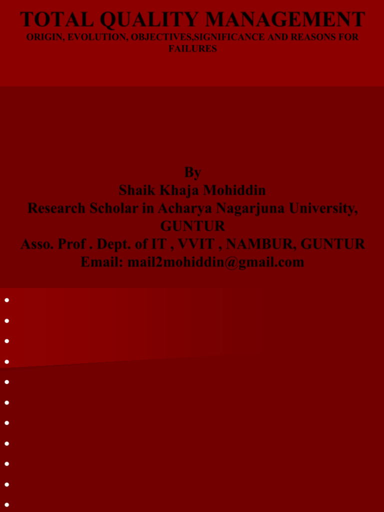 Shaik Khaja Mohiuddin Total Quality Management | PDF | Iso 9000 | Self ...