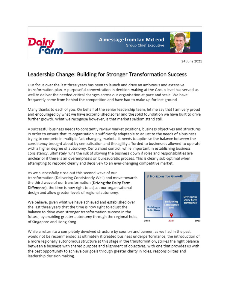 Dairy Farm Leadership Change | PDF
