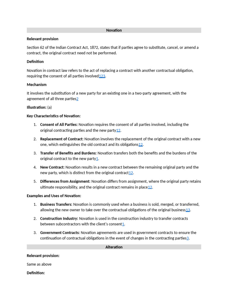 Novation, Rescission, and Alteration in Contracts | PDF ...