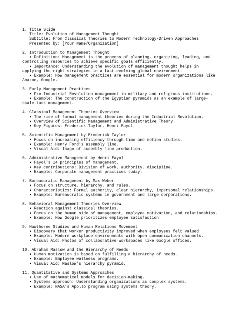 Evolution of Management Thought Presentation | PDF