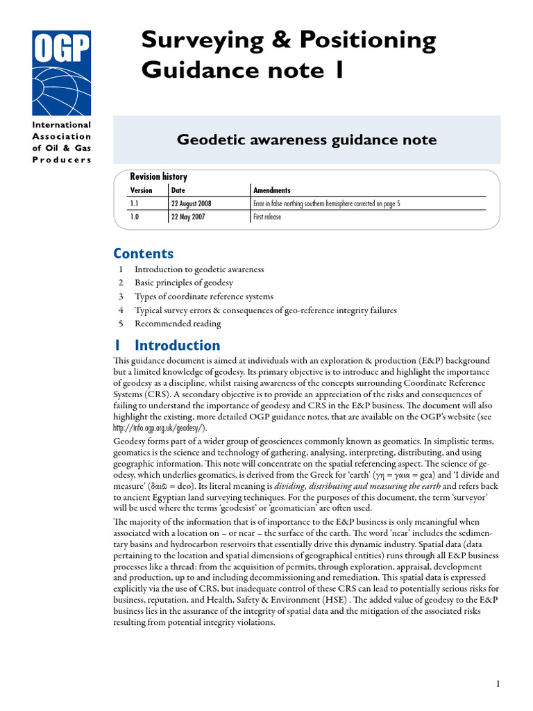 Surveying & Positioning Guidance Note 1 | PDF