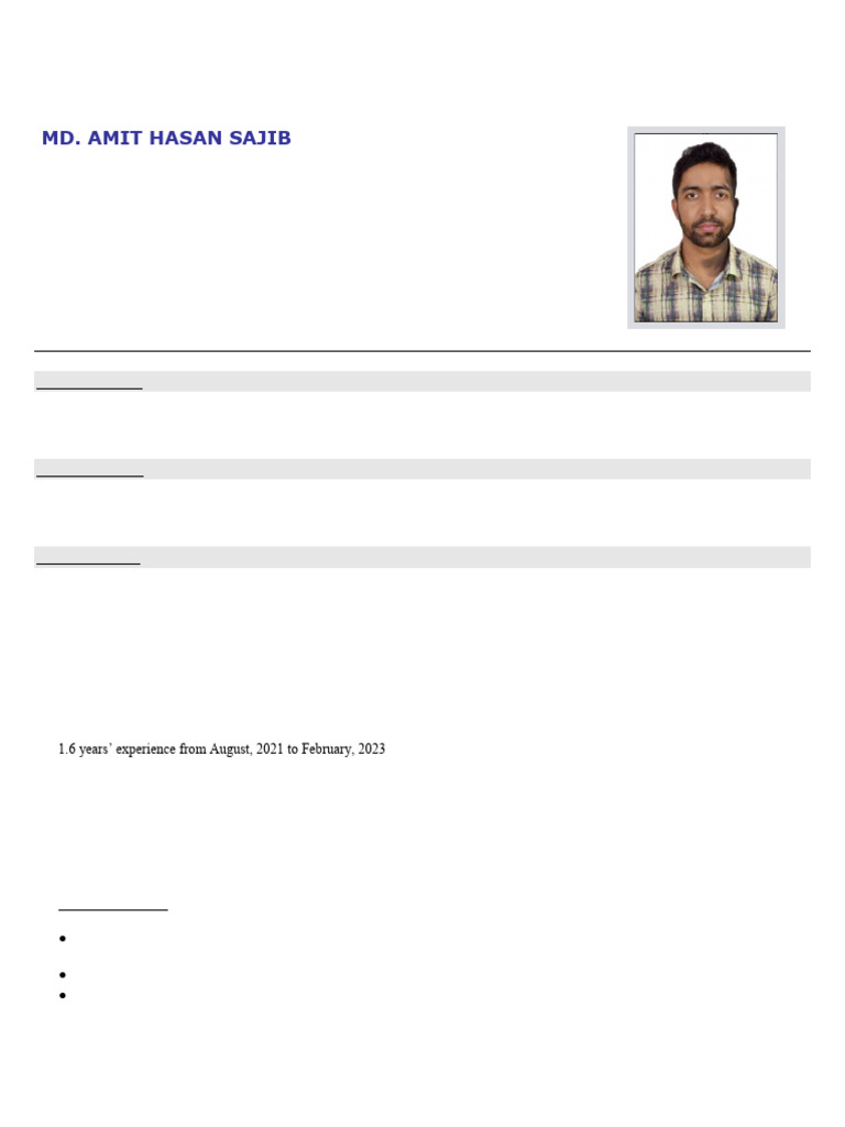 Resume of Md. Amit Hasan Sajib. | PDF