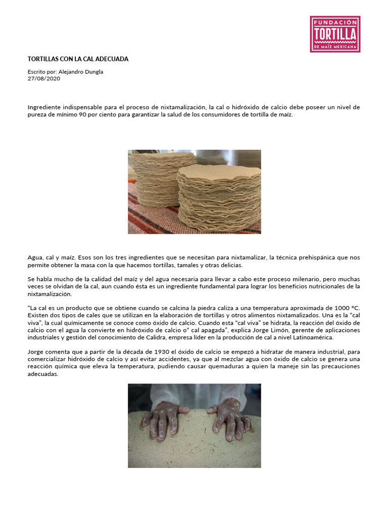 Tortillas Con La Cal Adecuada | PDF | Lima (Material) | Maíz