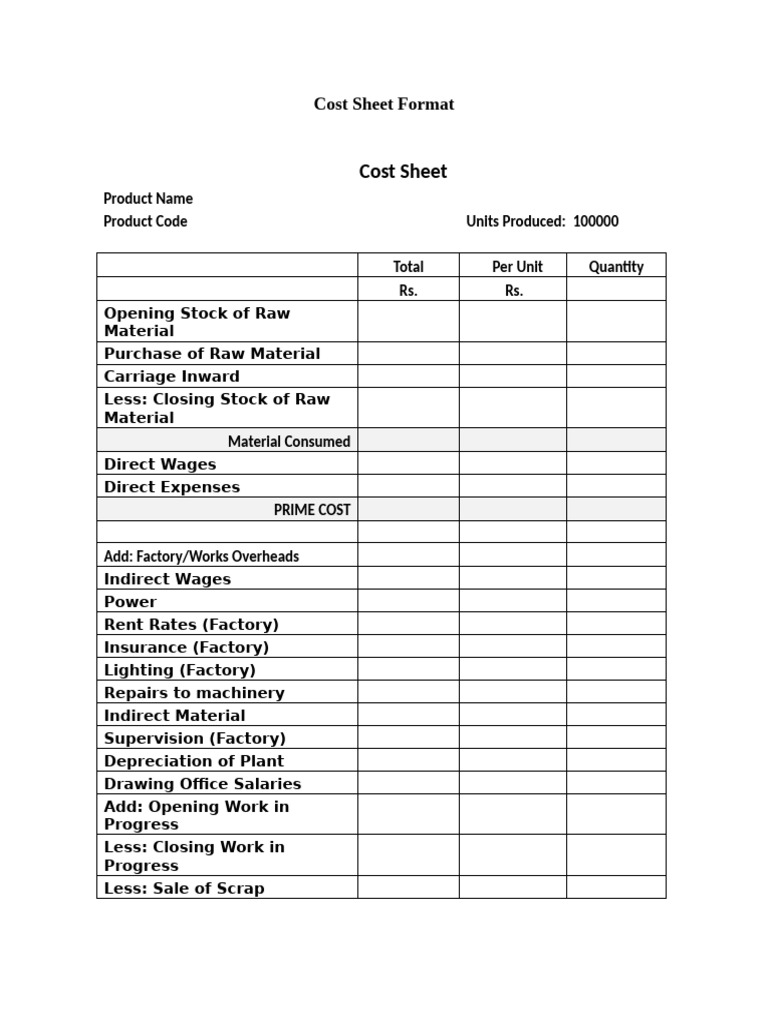 1-2 - 3-Cost Sheet Sample Solution | PDF